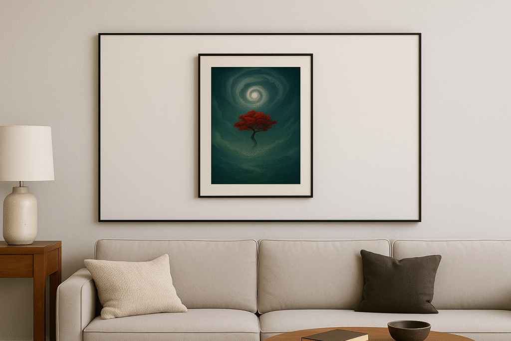 Xieyi Painting “The Rootless Tree” Displayed Above a Sofa in a Modern ...